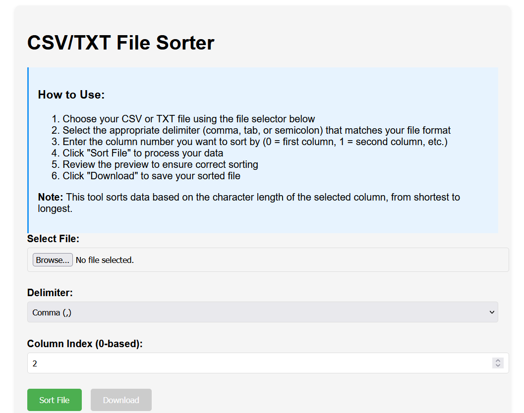 *Free Online Tool* - Sort CSV/TXT file by character length of the ... *Free Online Tool* - Sort CSV/TXT file by character length of the ...